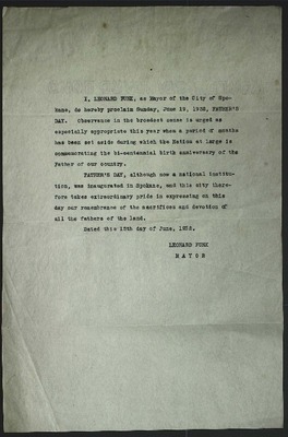 "Draft of Official Proclamation by Leonard Funk, June 15, 1932" by ...