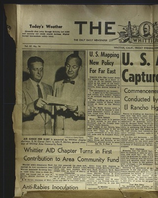 "Newspaper Clipping from the Whittier News, June 18, 1954"